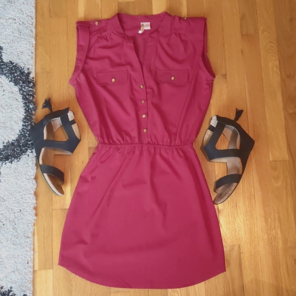 6 degrees | Dresses | 323 Red Utility Dress With Gold Buttons | Poshmark